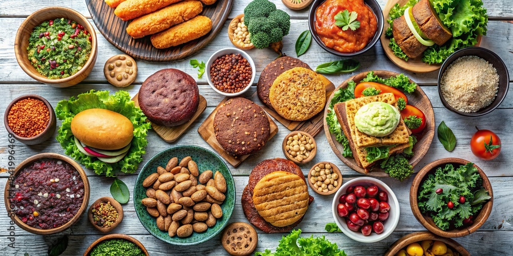 Assortment of plant-based meat alternatives to reduce carbon footprint ...