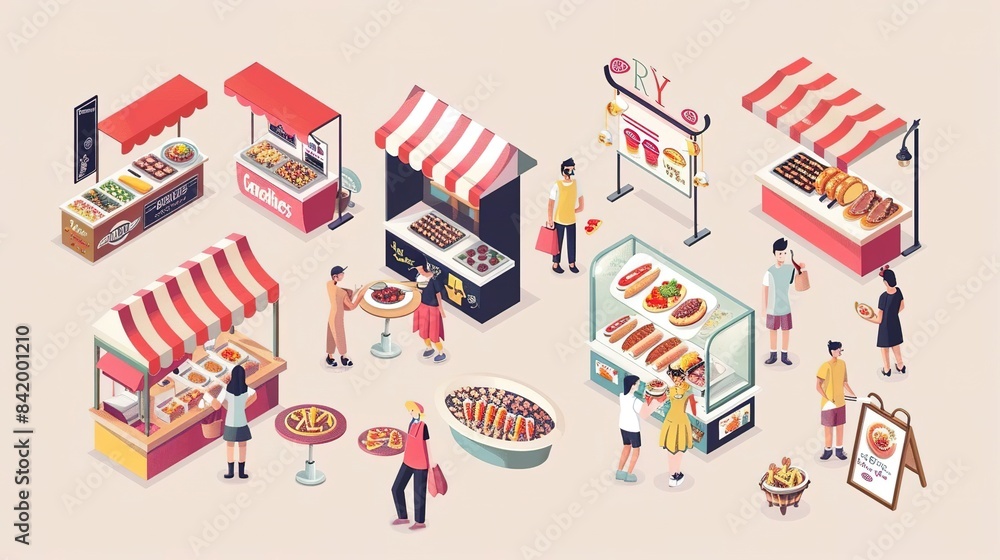 Minimalist flat design of a street food poster with images of popular ...