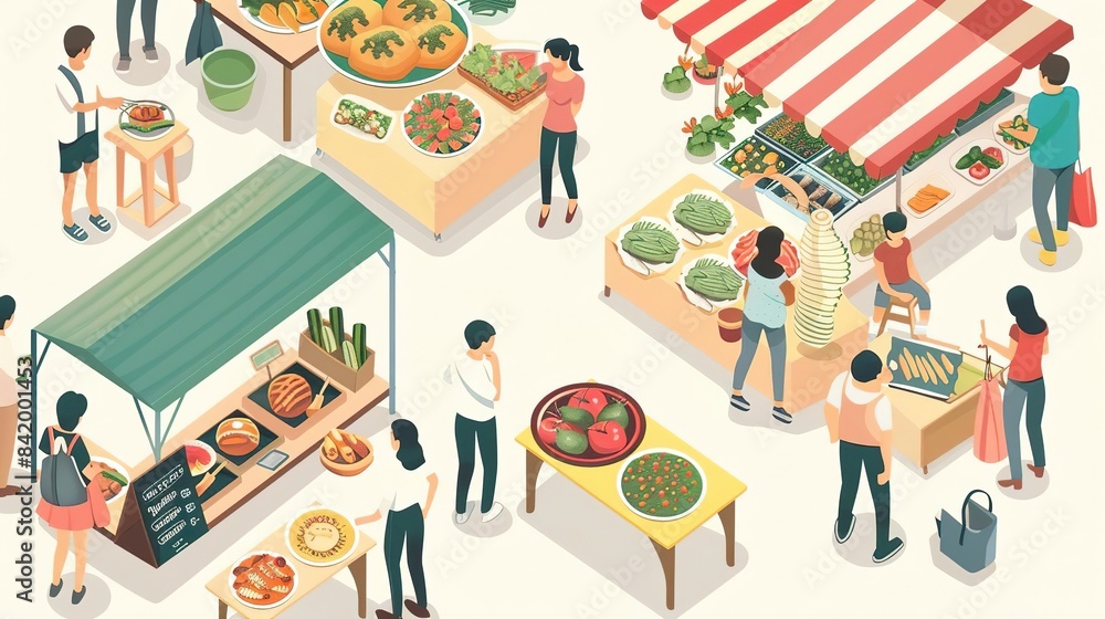 Minimalist flat design of a street food poster with images of popular ...