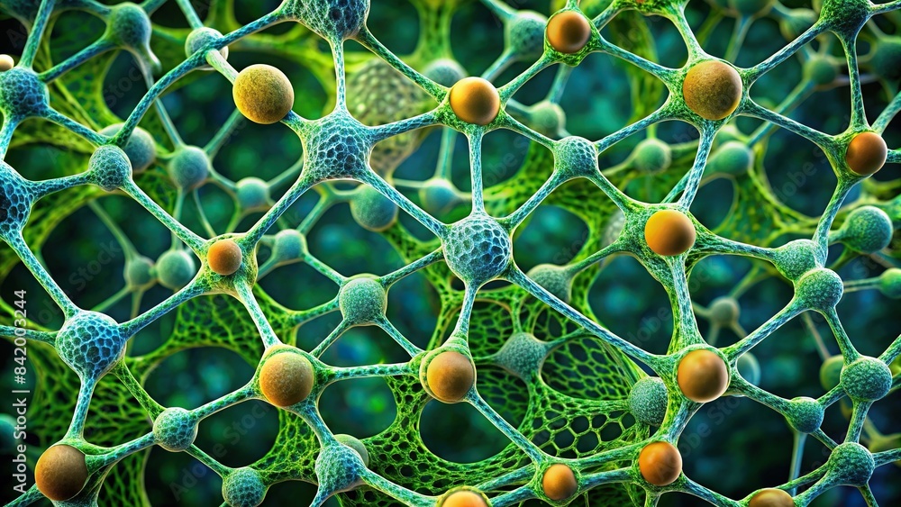 A detailed electron microscopy image of the intricate network of ...