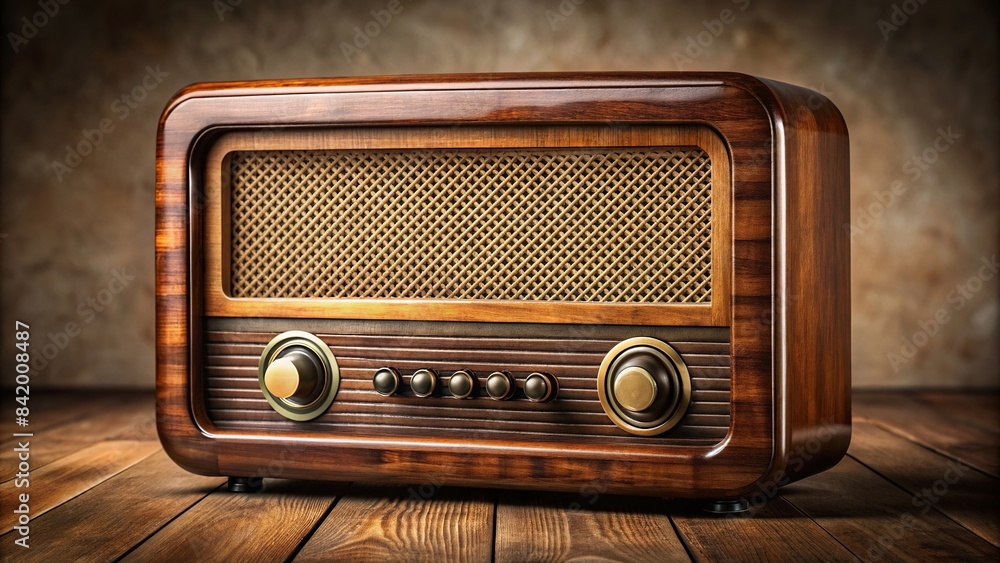 A classic, vintage radio with a rich brown wooden casing, showcasing ...