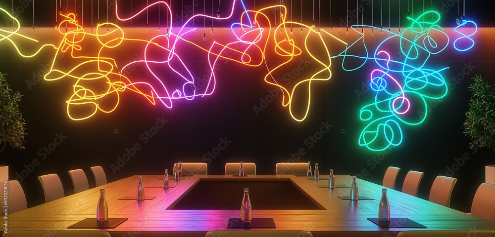 An artistic representation of a brainstorming session, with colorful ...