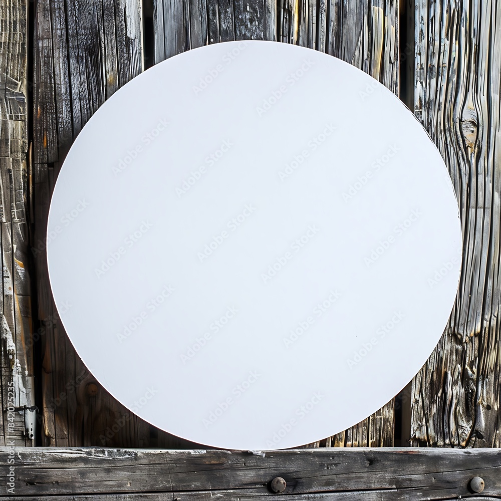 Distressed wooden plank featuring a large circular blank notepad, ideal ...