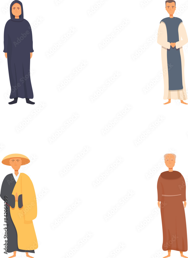 Vetor de Religion people icons set cartoon vector. Various religious ...