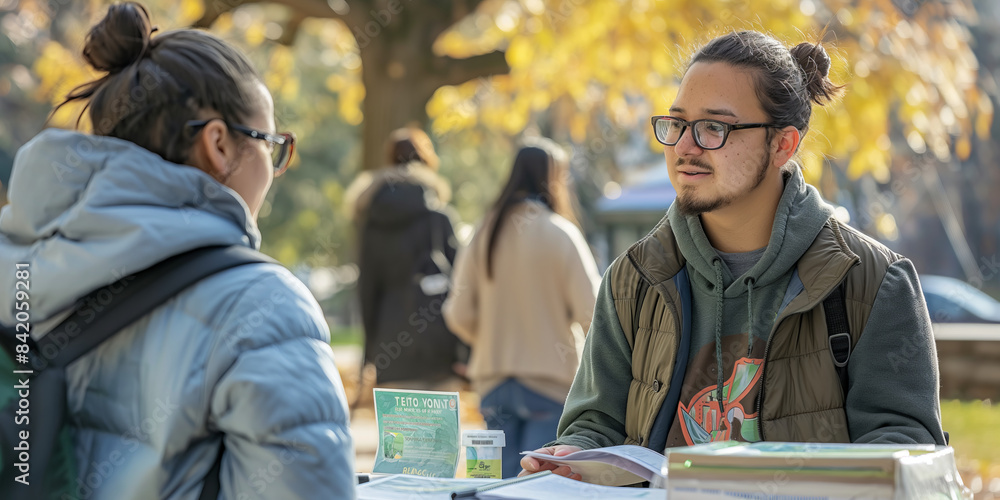 Mental health awareness campaign booth at a college campus, with ...