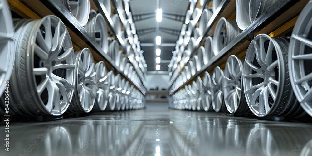 Display of Clean Modern White Alloy Wheels on Organized Garage Shelving ...