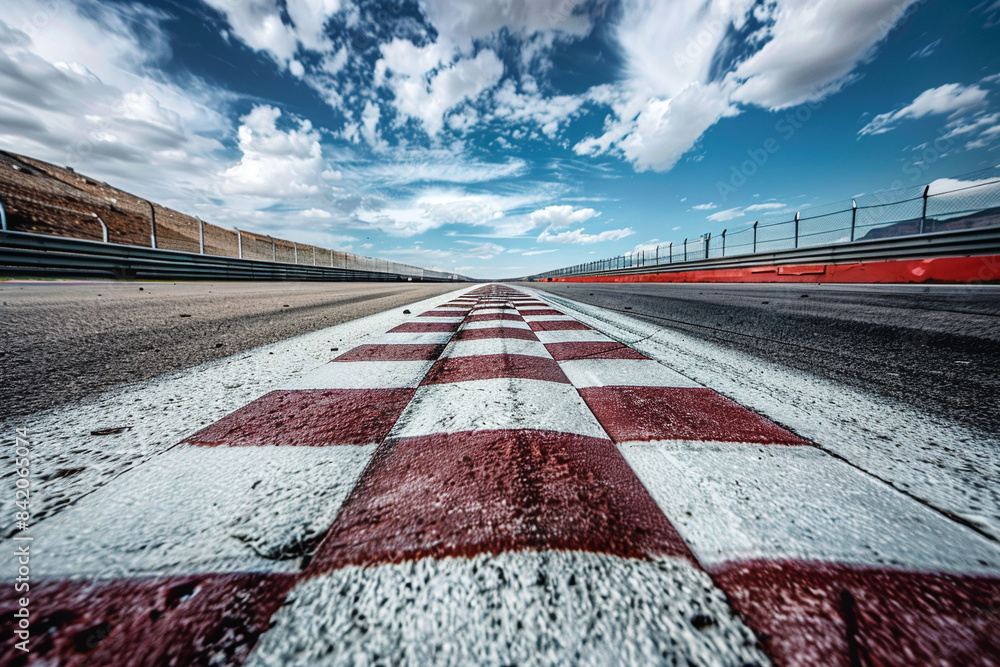 Racing track during the daytime. Markings and red-white apex points ...