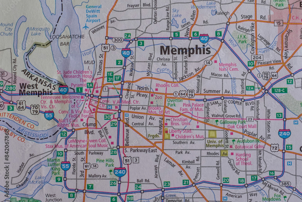 Road map of downtown Memphis, Tennessee Stock Photo | Adobe Stock