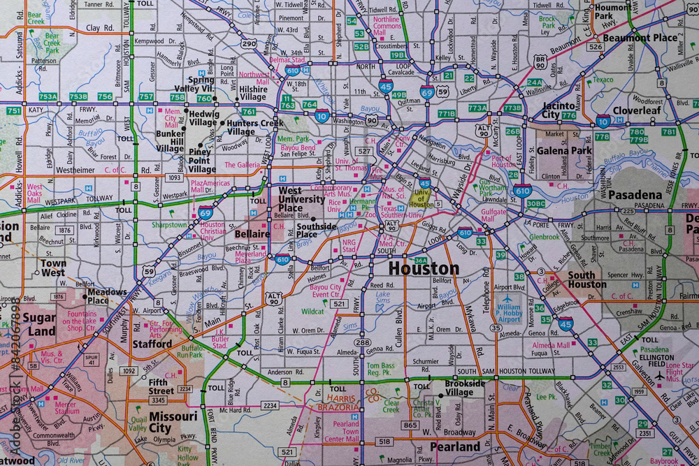 Road map of the greater Houston, Texas area Stock Photo | Adobe Stock