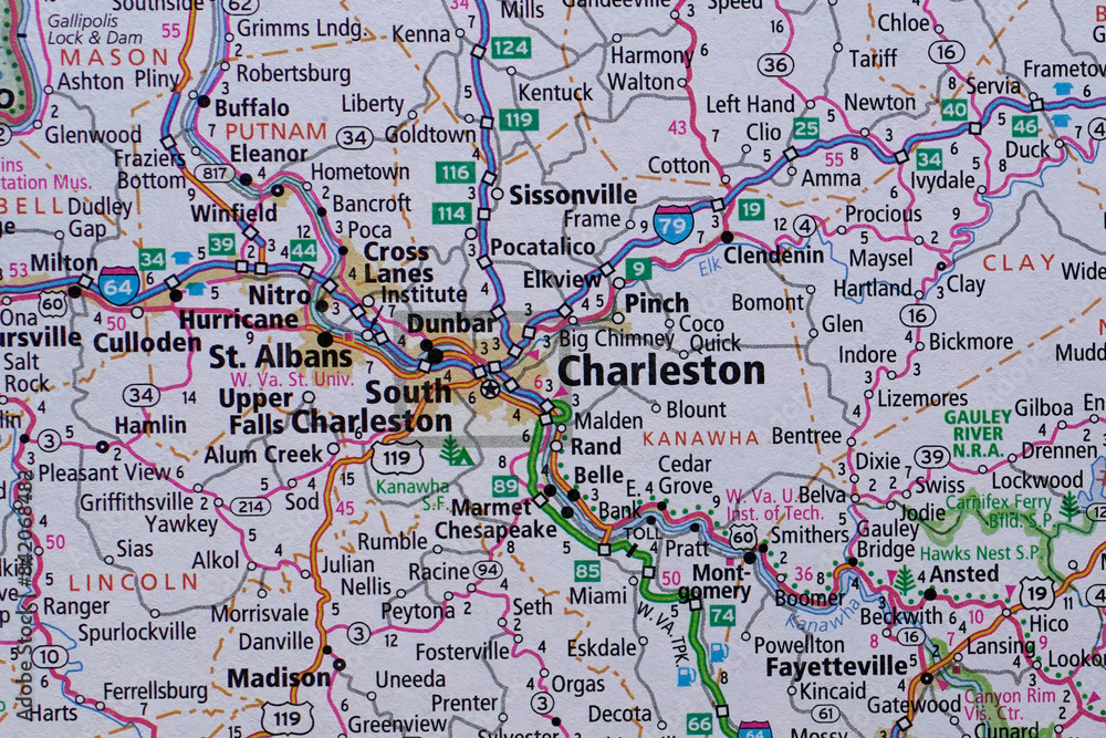 Foto de Map of the Charleston, West Virginia area as seen on a road ...
