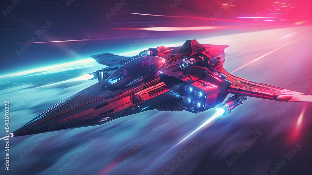 futuristic air space fighter jet, military fiction aircraft taking ...