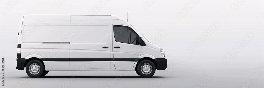 Side view of a modern delivery van, isolated on a white background ...