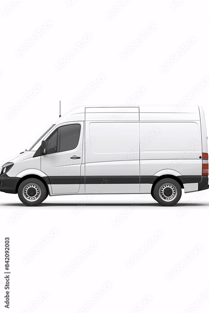 Side view of a modern delivery van, isolated on a white background ...