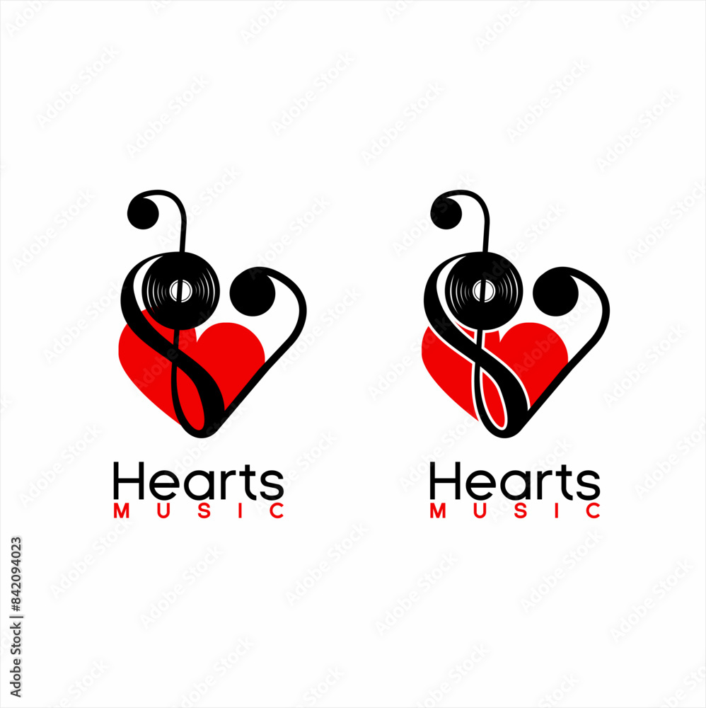 Music note logo design with heart symbol and treble clef. Stock Vector ...