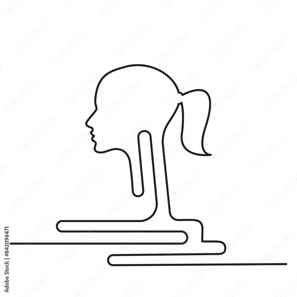 Continuous Line Women's Profile Icon, Monoline Girl Head Silhouette ...