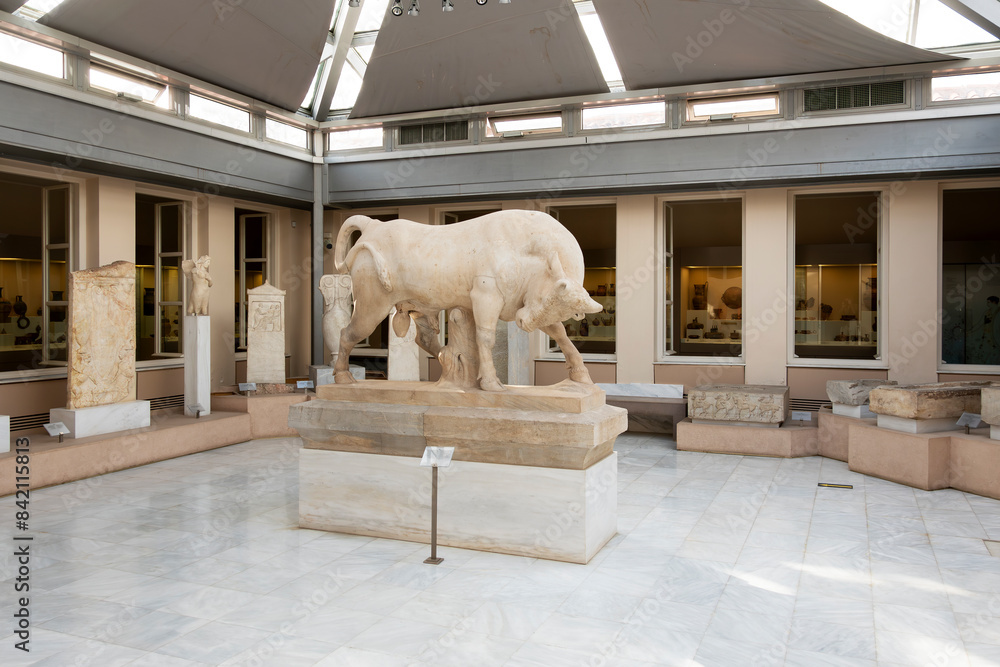 The ancient marble bull statue and monument from the grave of Dionysios ...
