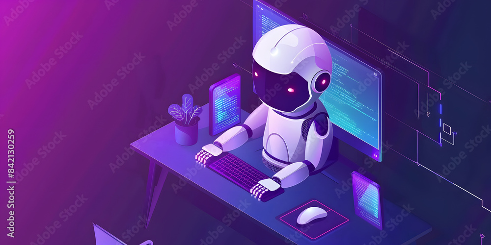 3d Illustration of Artificial intelligence chat bot with email icon LED ...