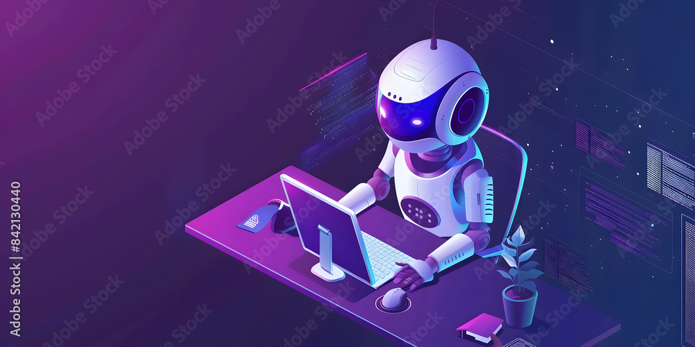 3d Illustration of Artificial intelligence chat bot with email icon LED ...