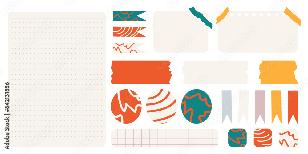 Set of stickers in y2k style. Various paper notes, phrases, bookmarks ...