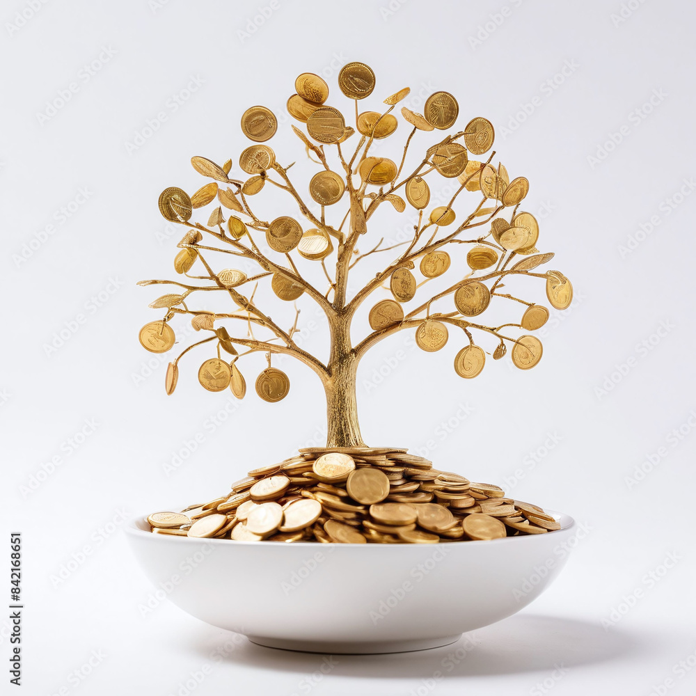 golden gold coin tree with coins as leaves Illustration for limitless ...