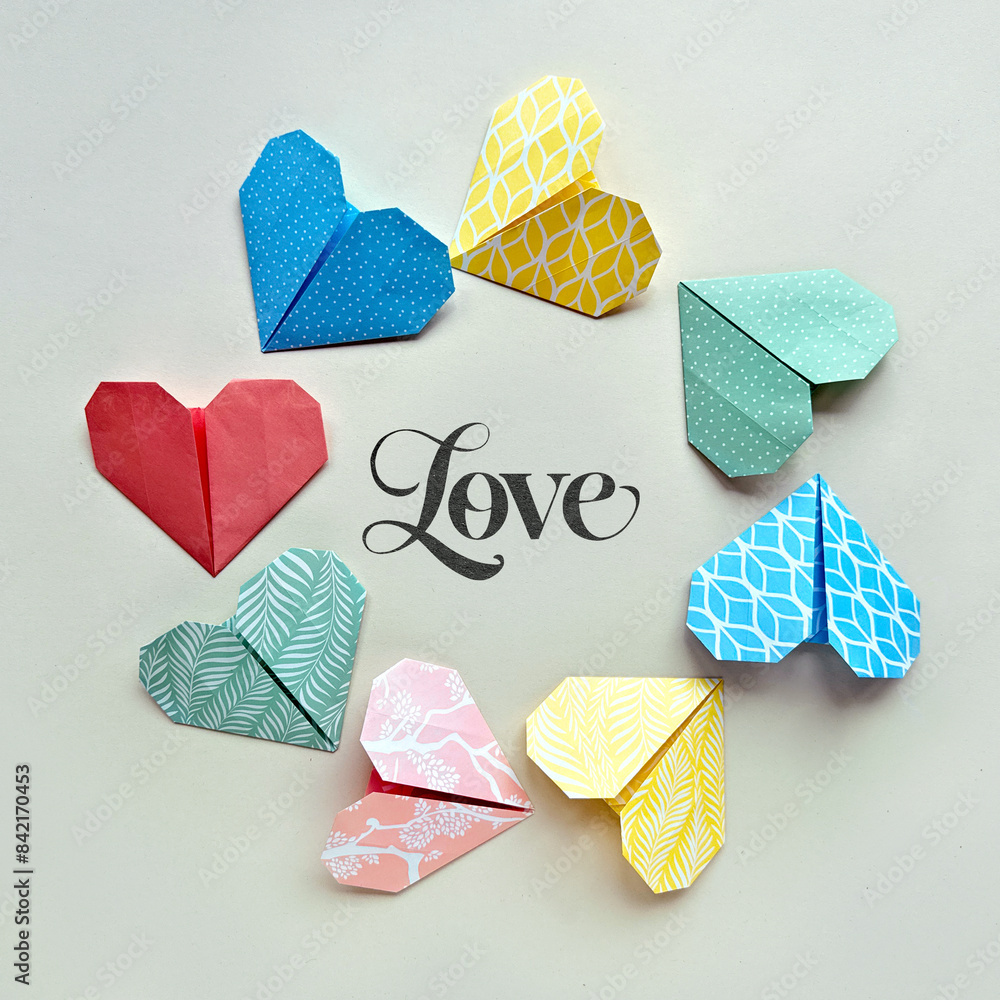 Colorful Origami Hearts in a Circle - Symbol of Love and Friendship ...