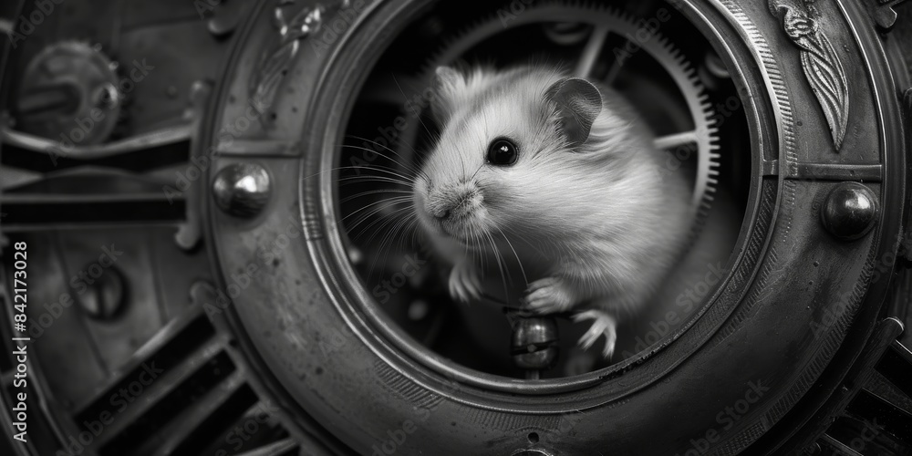 Close-up of hamster running in clock mechanism. 🐹⏰ Capturing the ...