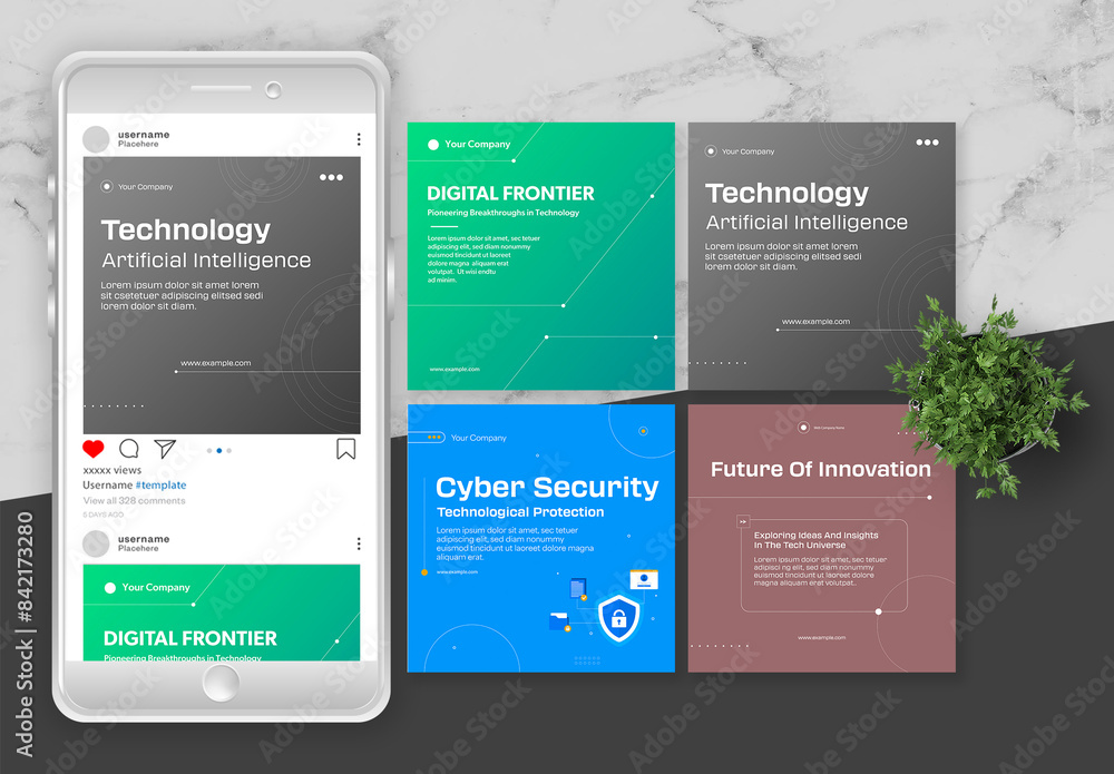 Blue And Green Technology Social Media Post Stock Template | Adobe Stock