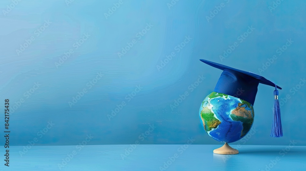 Graduation cap with Earth globe. Concept of global business study ...