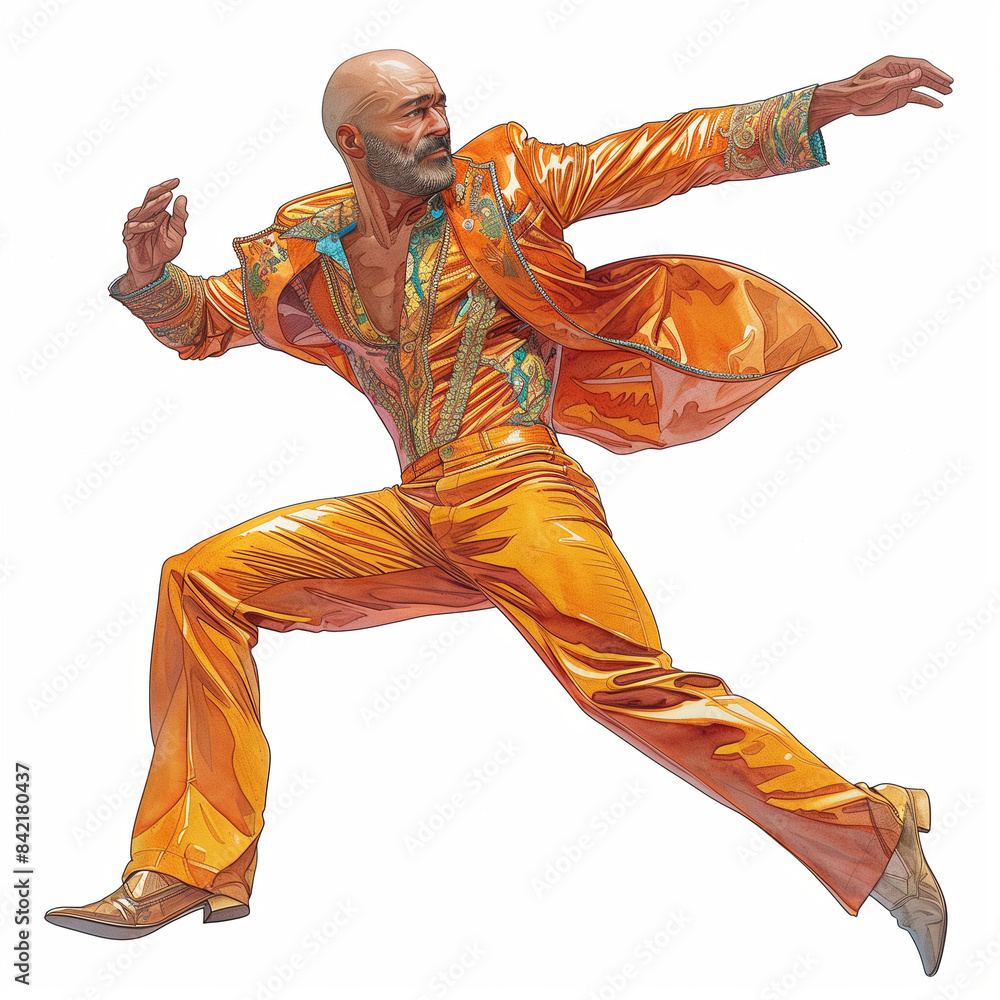 Realistic tattoo design of salsa dancers, featuring a handsome bald man ...