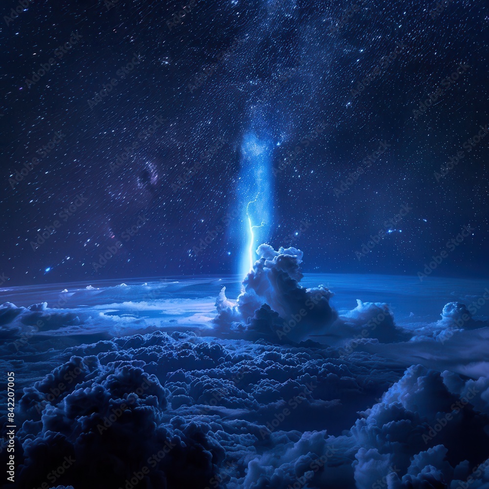 Blue Jet lightning phenomenon in the upper atmosphere, powerful blue ...