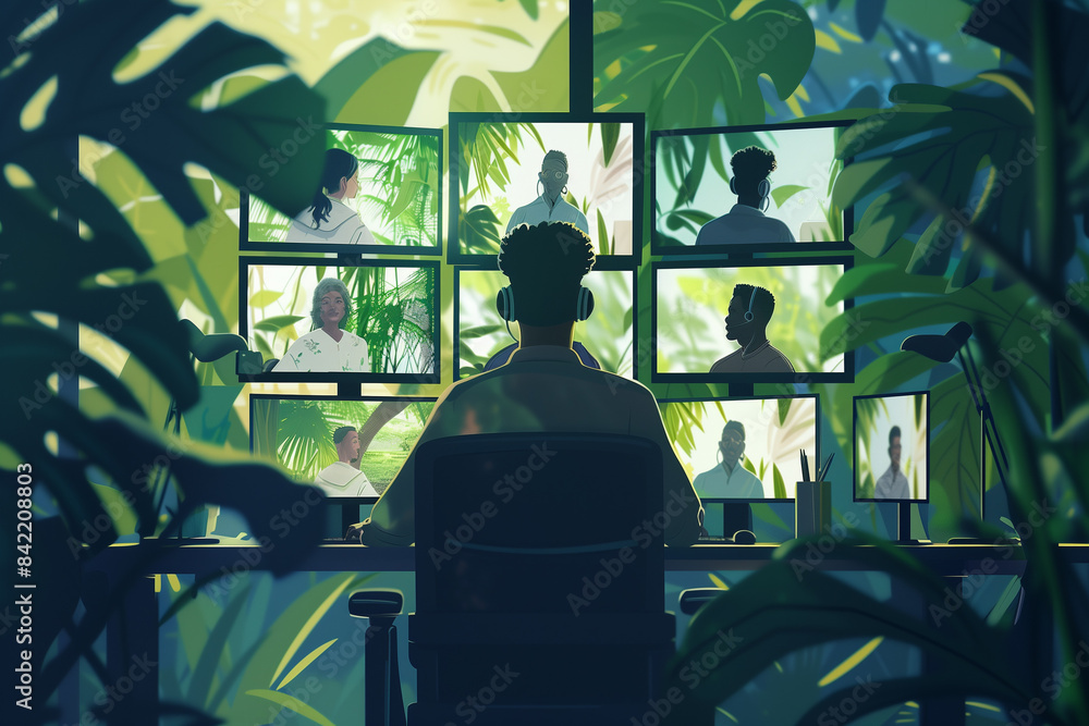 Futuristic business people taking online video call meeting in ...