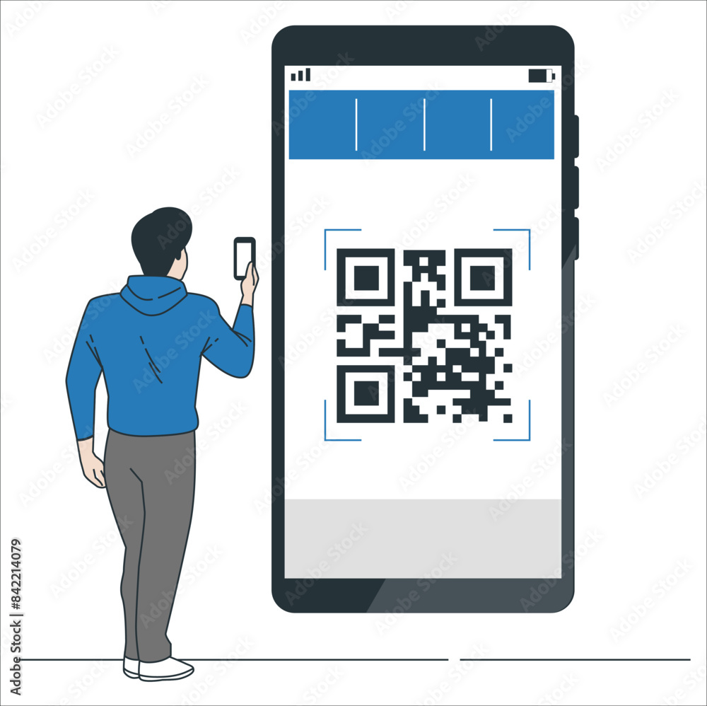 Man Using Phone With Qr Sign Users Scanning Qr Code For Account Sign In Payment Online