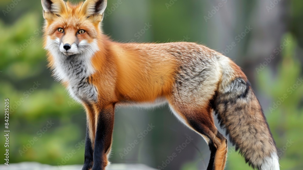 Majestic Red Fox Standing in the Wild: Close-Up Shot of Fox's Natural ...