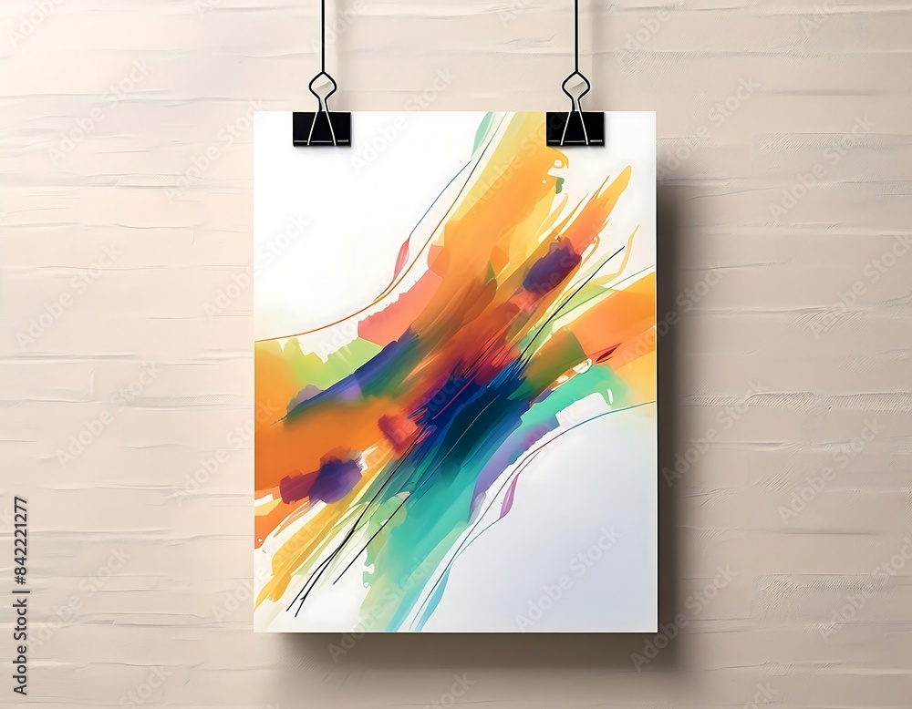 Minimal poster mockup, showing paper the size of a poster or A4 hanging ...