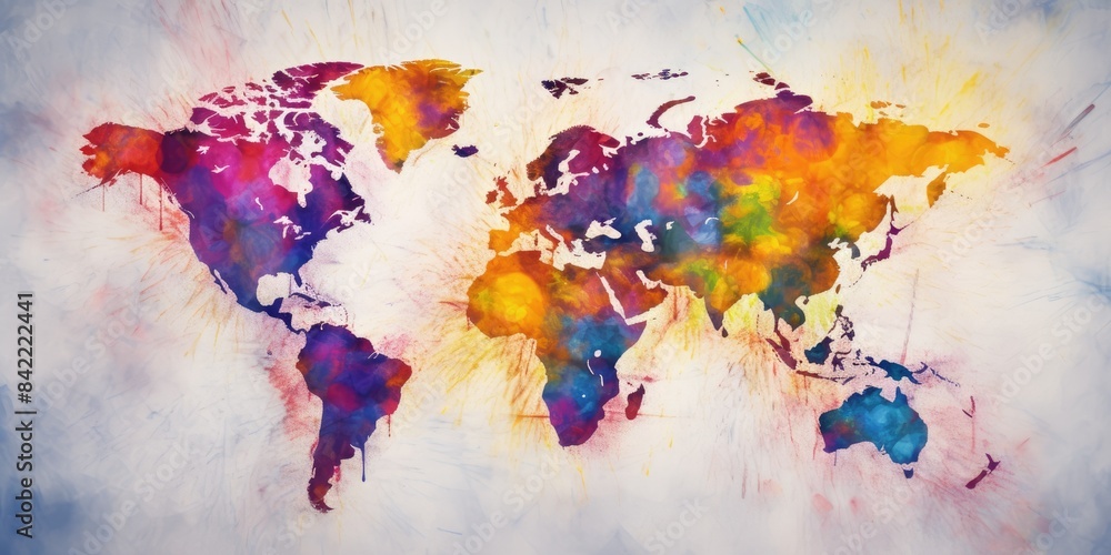 Watercolor global map picture show the continent on the earth without ...