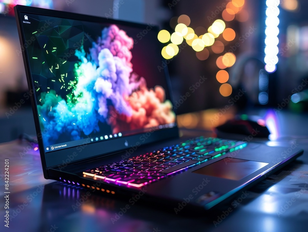 High-Performance Gaming Laptop with RGB Backlit Keyboard on Modern Desk ...