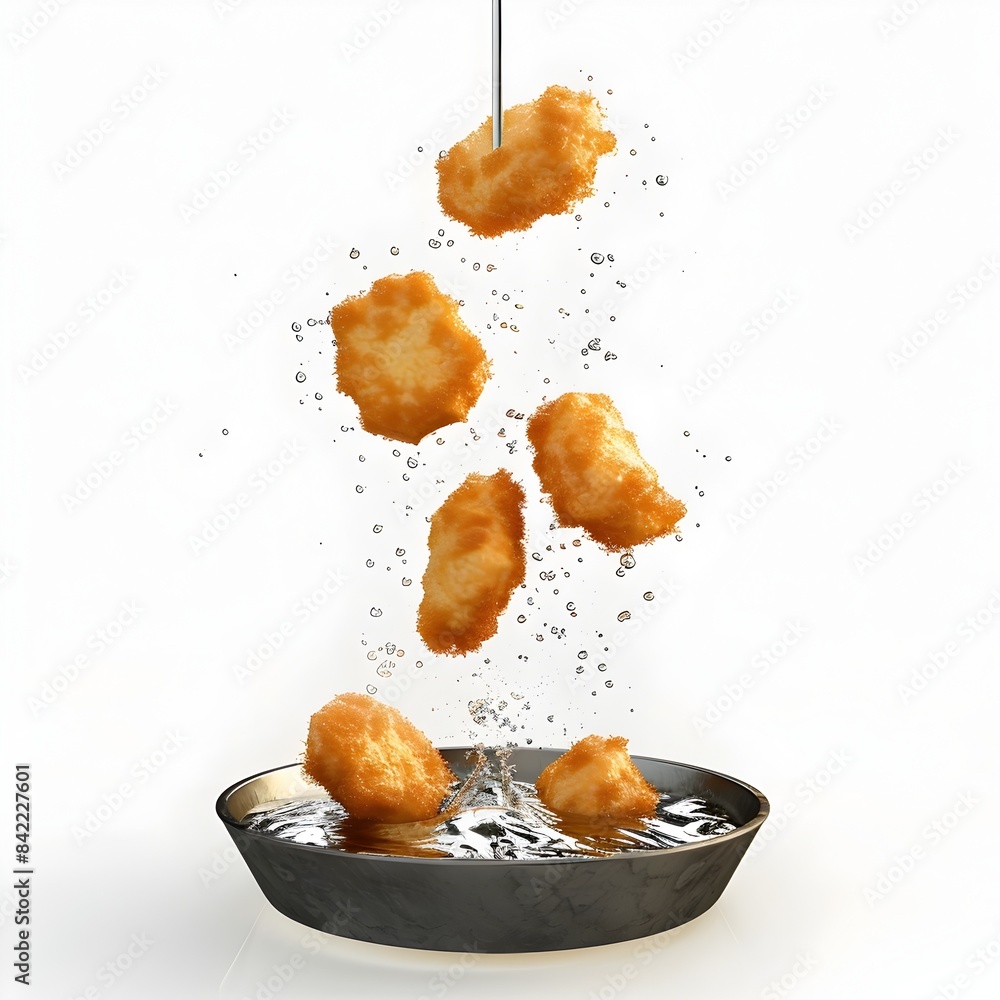 Golden Crispy Fish Cakes Frying on Isolated White Background in 3D ...