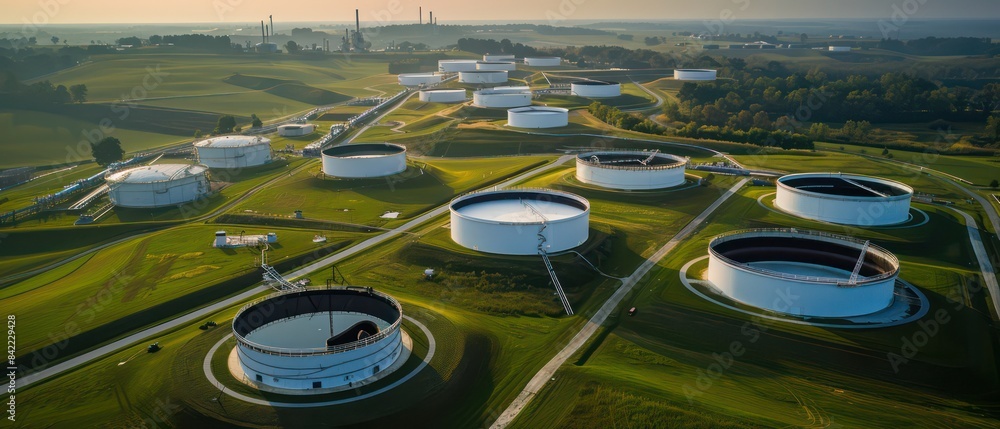 ภาพประกอบสต็อก oil storage tanks, large size and scale, energy security ...