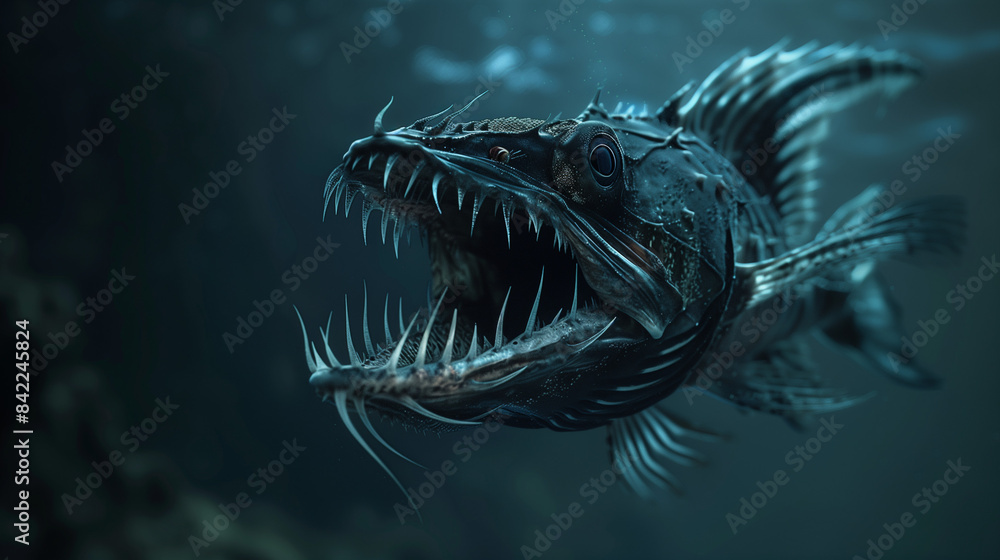 viperfish swimming in the depths of the sea, viperfish with sharp teeth ...