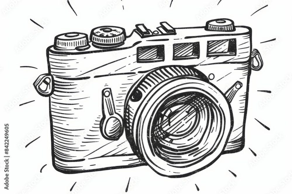 Cartoon cute doodles of a vintage camera capturing candid moments in ...