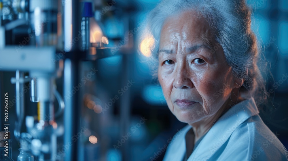 The picture of the senior asian female scientist in her early 60s ...