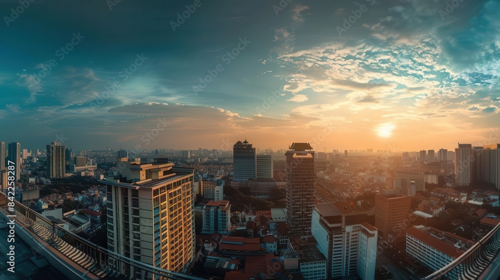 Urban Rooftop View A panoramic view of the city from a rooftop, Super ...