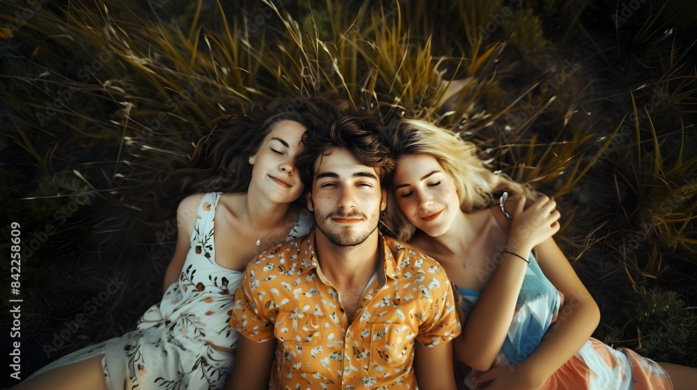 Polyamorous relationship between two women and one man, illustrating ...