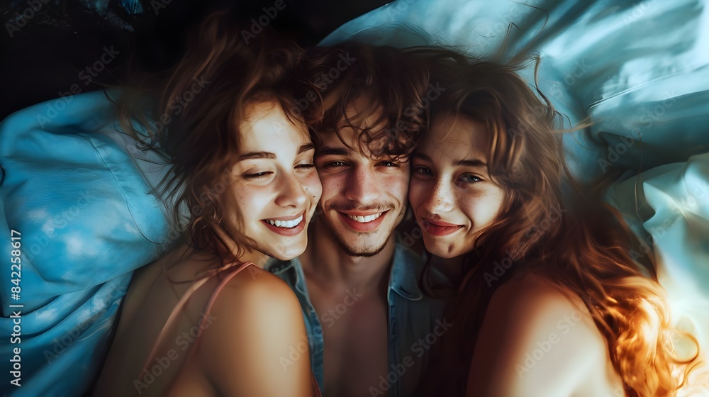 Polyamorous relationship between two women and one man, illustrating ...