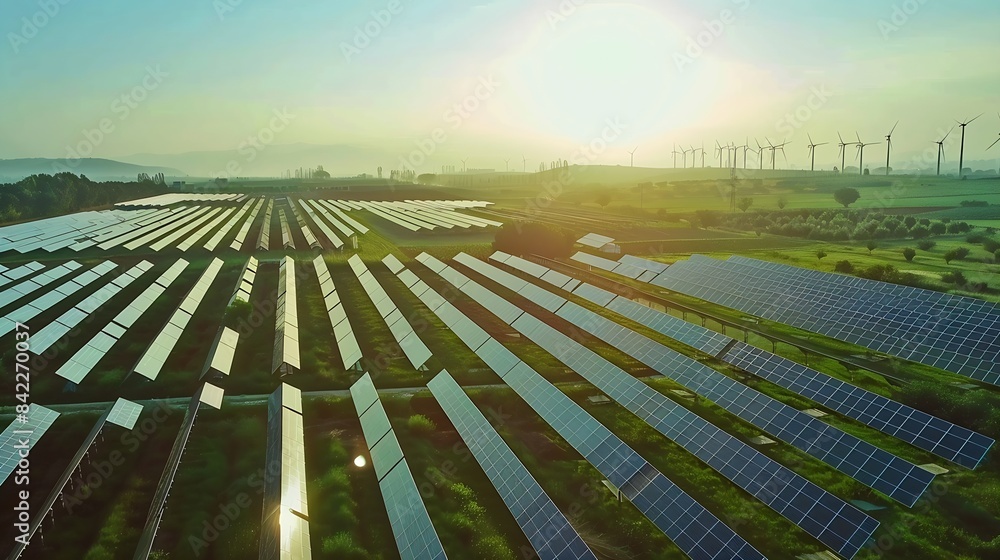 Solar panels wind turbines installed as renewable energy sources for ...