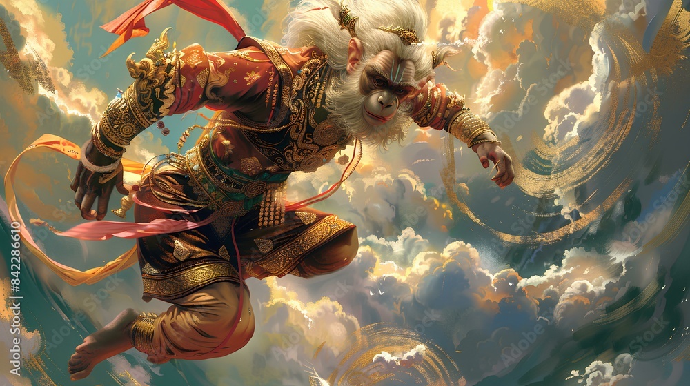 A vibrant illustration of Hanuman, the white monkey warrior from Thai ...