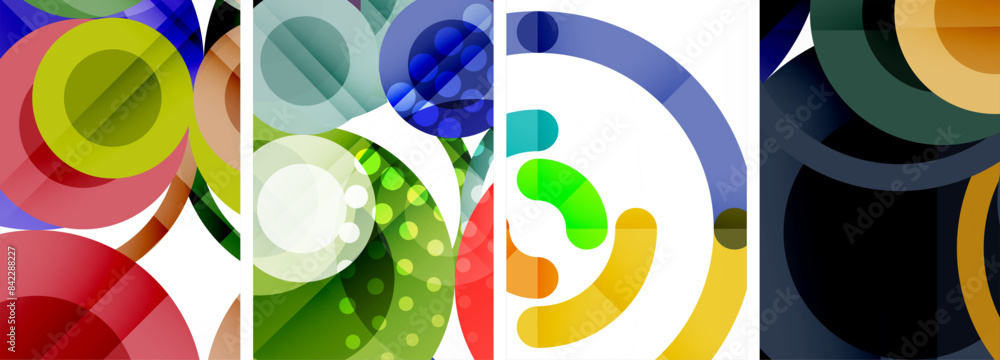 Charming geometric abstract posters. Mesmerizing set of circles, each ...