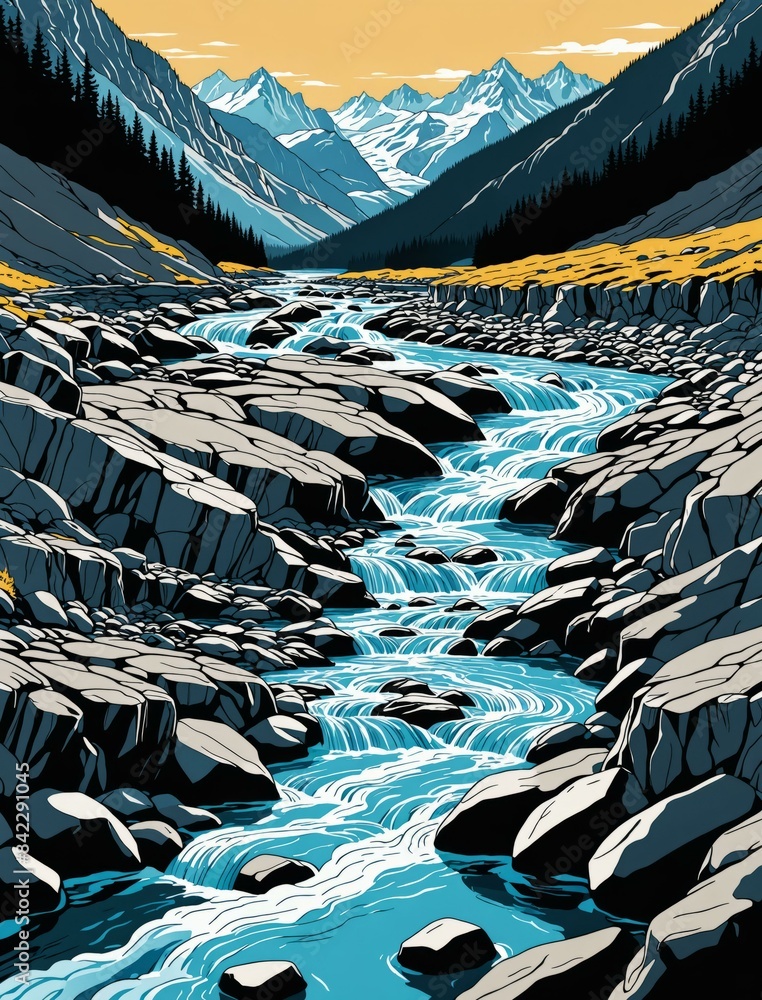 Glacial River with Braided Channels and Dynamic Water Flow in ...
