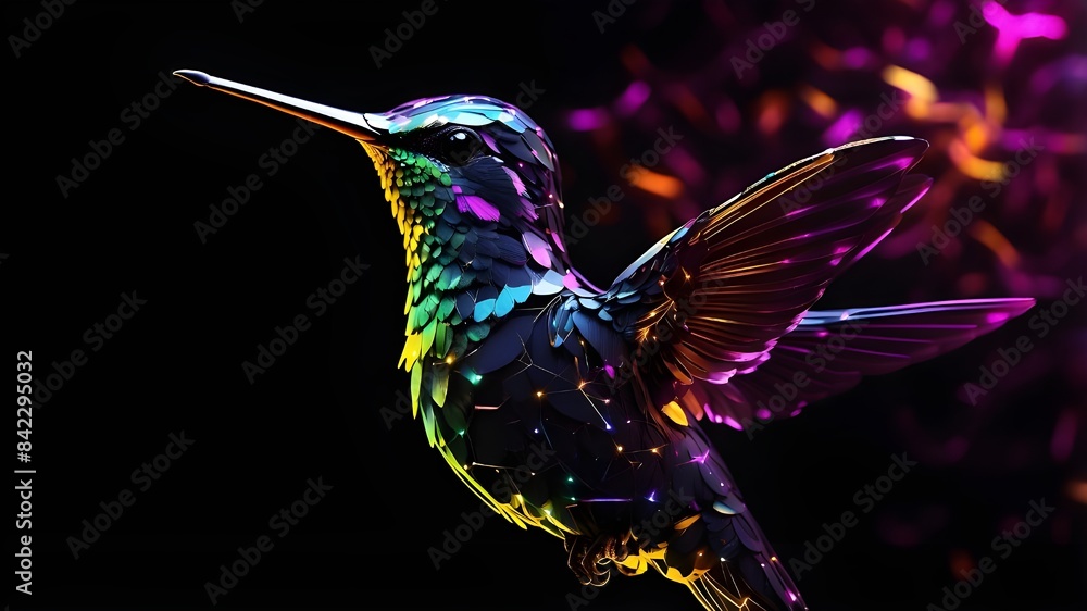 Animal Plexus Hummingbird Black Background Digital Desktop Wallpaper in ...