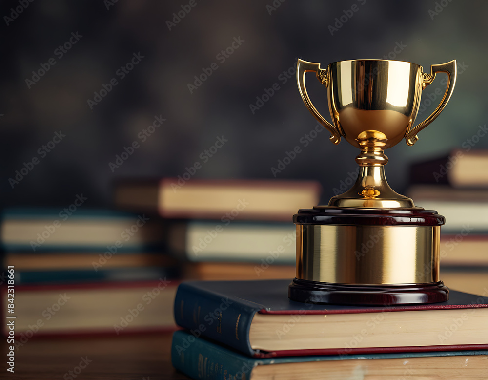 Winner trophy with neon background. Award bokeh gold competition ...